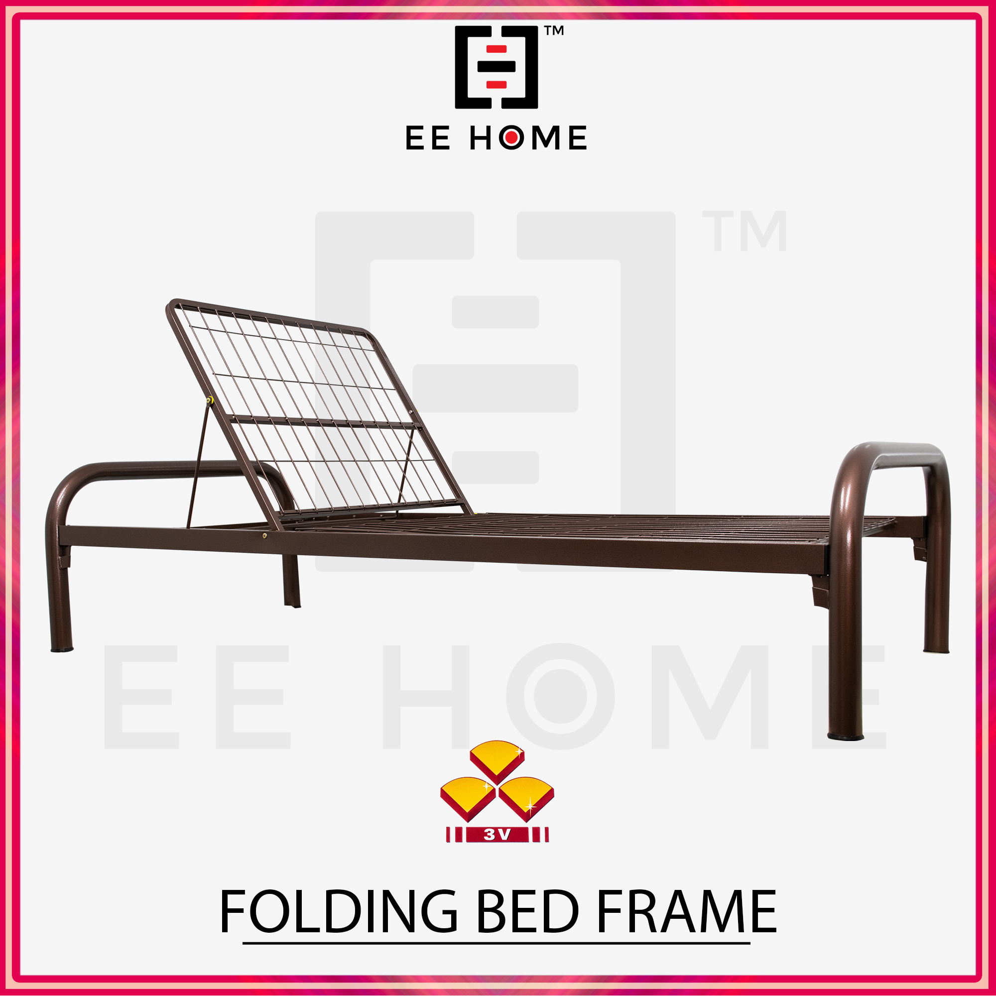 EE HOME 3V Powder Coat Metal Foldable Single Bed Frame Adjustable Bed ...