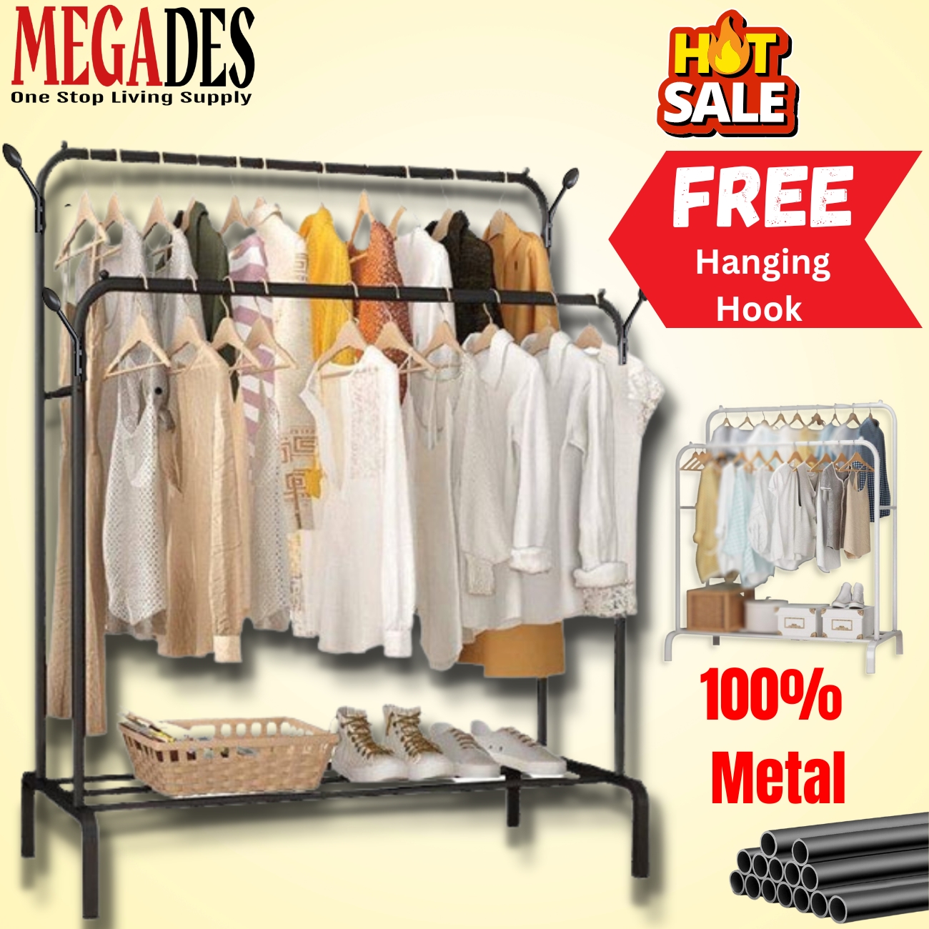 Rak Baju /Single Double Pole Strong Steel Structure Laundry Cloth Rack ...