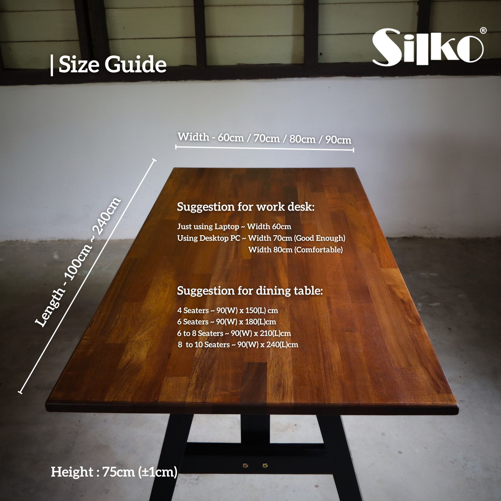 Silko Table with MERBAU Tabletop 100% Solidwood office desk study table ...