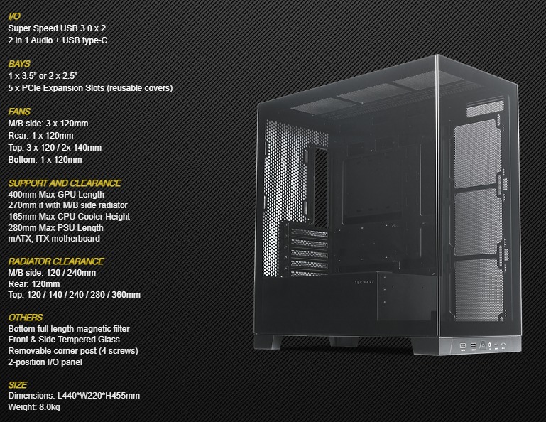 Tecware VX90M Dual TG MATX Mico-ATX BLACK PC Casing Chassis Case (TWCA-VX90M-BKAR) | Shopee Malaysia