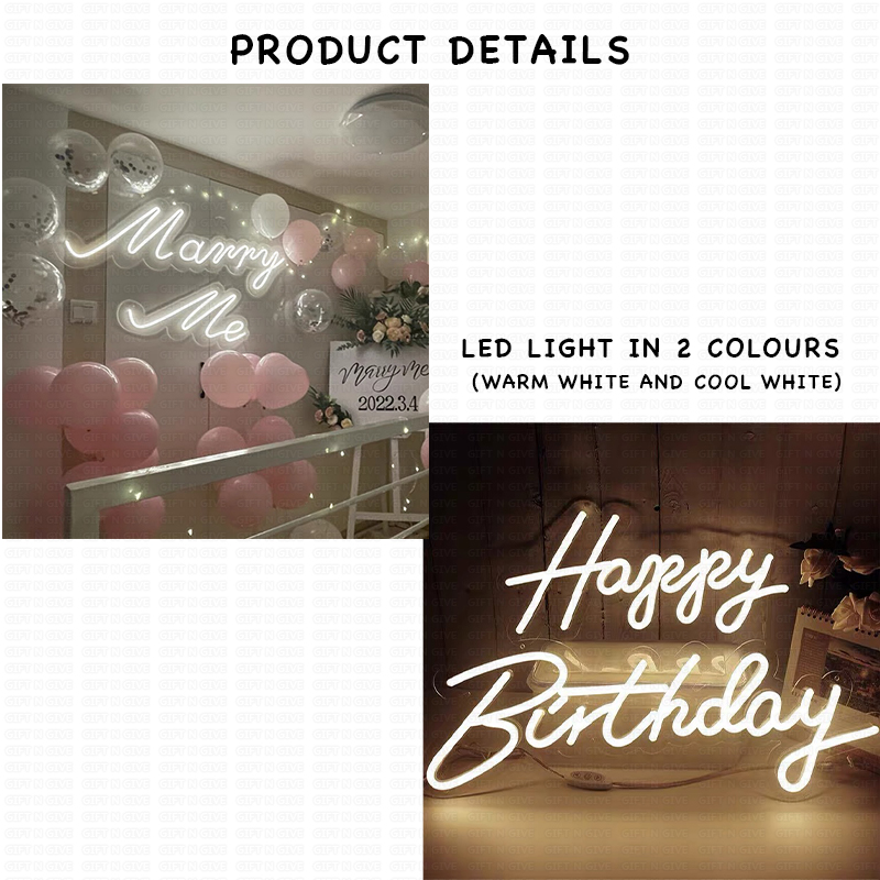 Marry Me Happy Birthday LED Light Neon Sign Acrylic Board Party ...