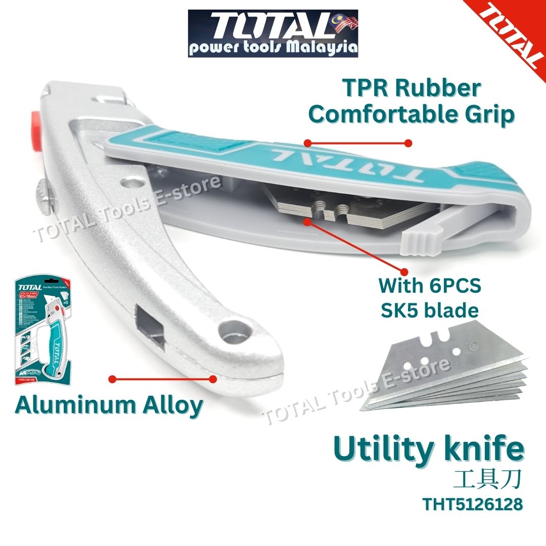 TOTAL Utility Knife + 6 Pcs Knife Blade [19mmx61mm] 工具刀 175mm ...