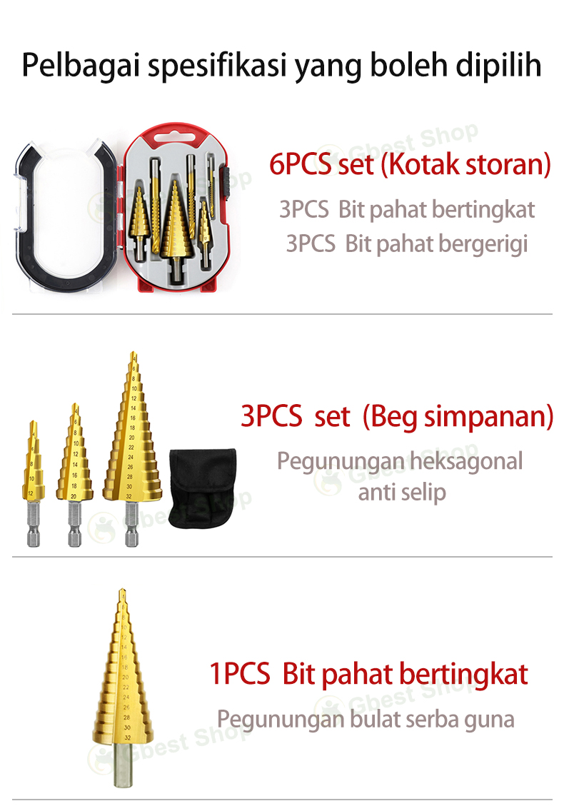 Step Drill HSS Titanium Coated Hex Shank Drills Bits Steel Wood Cone ...