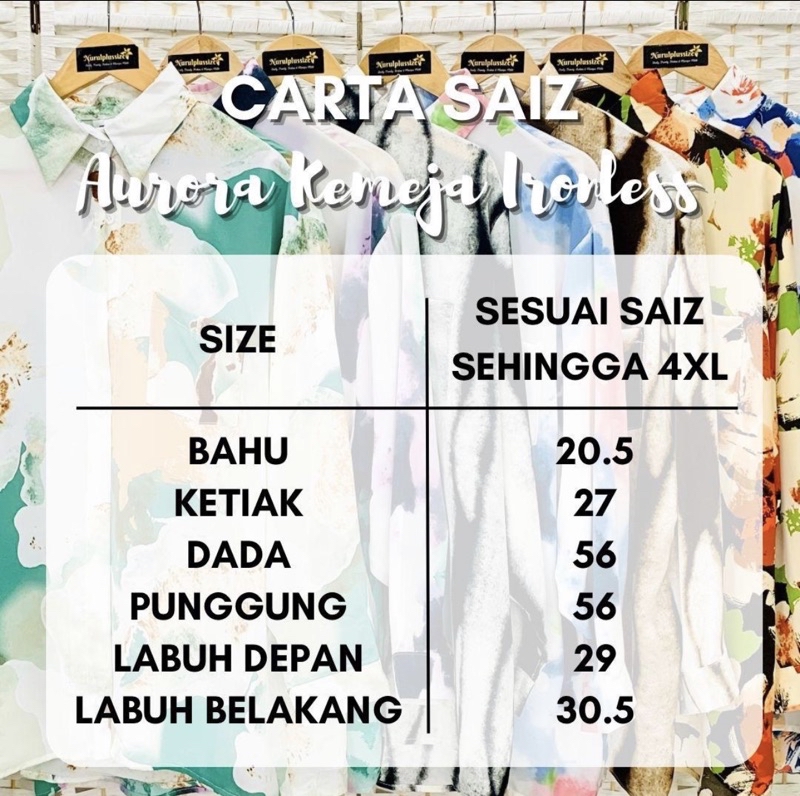 FIT 4XL PRINTES KEMEJA VIRAL IRONLESS Aurora | Shopee Malaysia