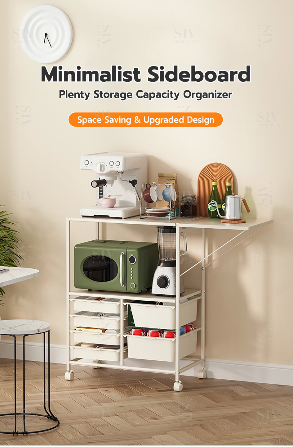 SIV Kitchen Rack With Wheels Oven Microwave Rack Moving Kitchenware ...