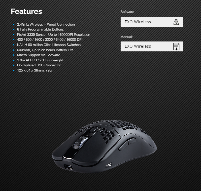 TECWARE PULSE ELITE / EXO LIGHT WEIGHTED WIRELESS GAMING MOUSE EXO ...