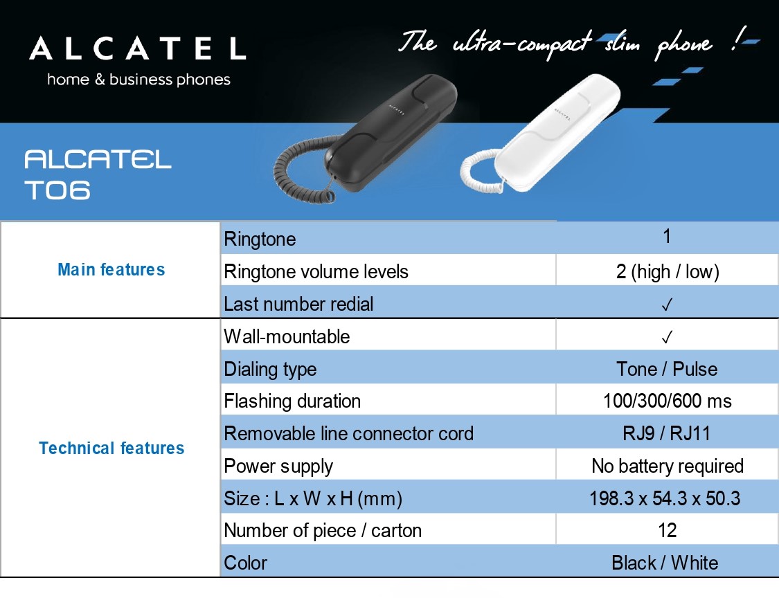 ALCATEL T06 Corded Phone with Wall Mount, Redial Key & Flash Function ...
