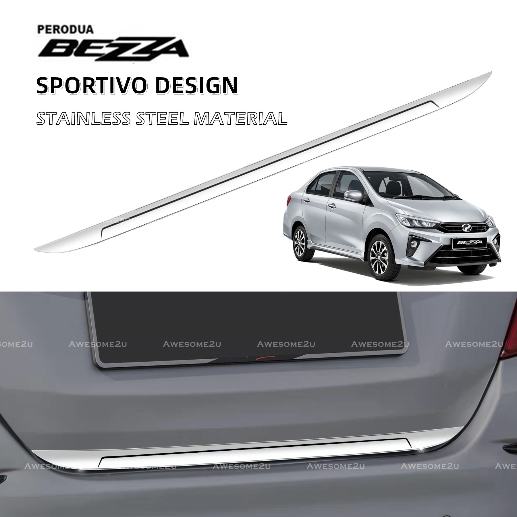 Awesome2u Perodua Bezza 2016-2023 Stainless Steel Rear Tail Gate Trim ...