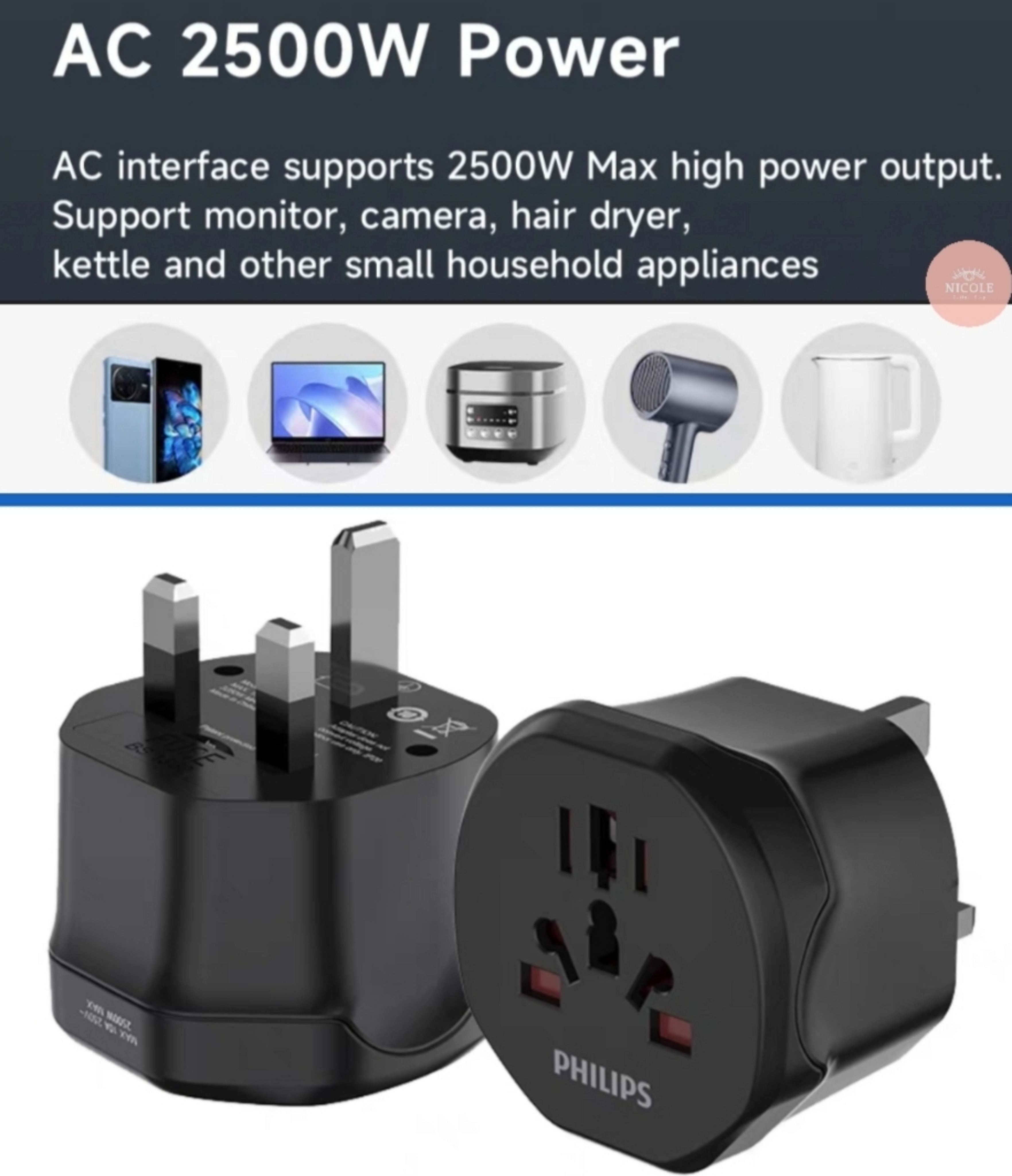 Philips travel converter adapter UK 3 pin conversion plug | Shopee Malaysia