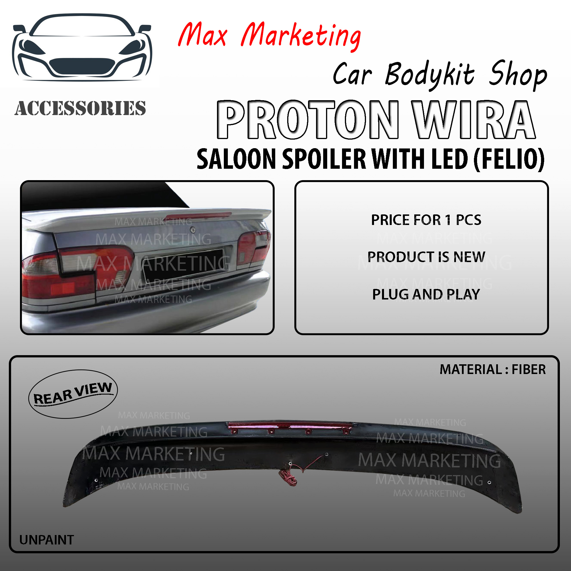 PROTON WIRA SALOON SPOILER WITH LED (FELIO) (FIBER) | Shopee Malaysia