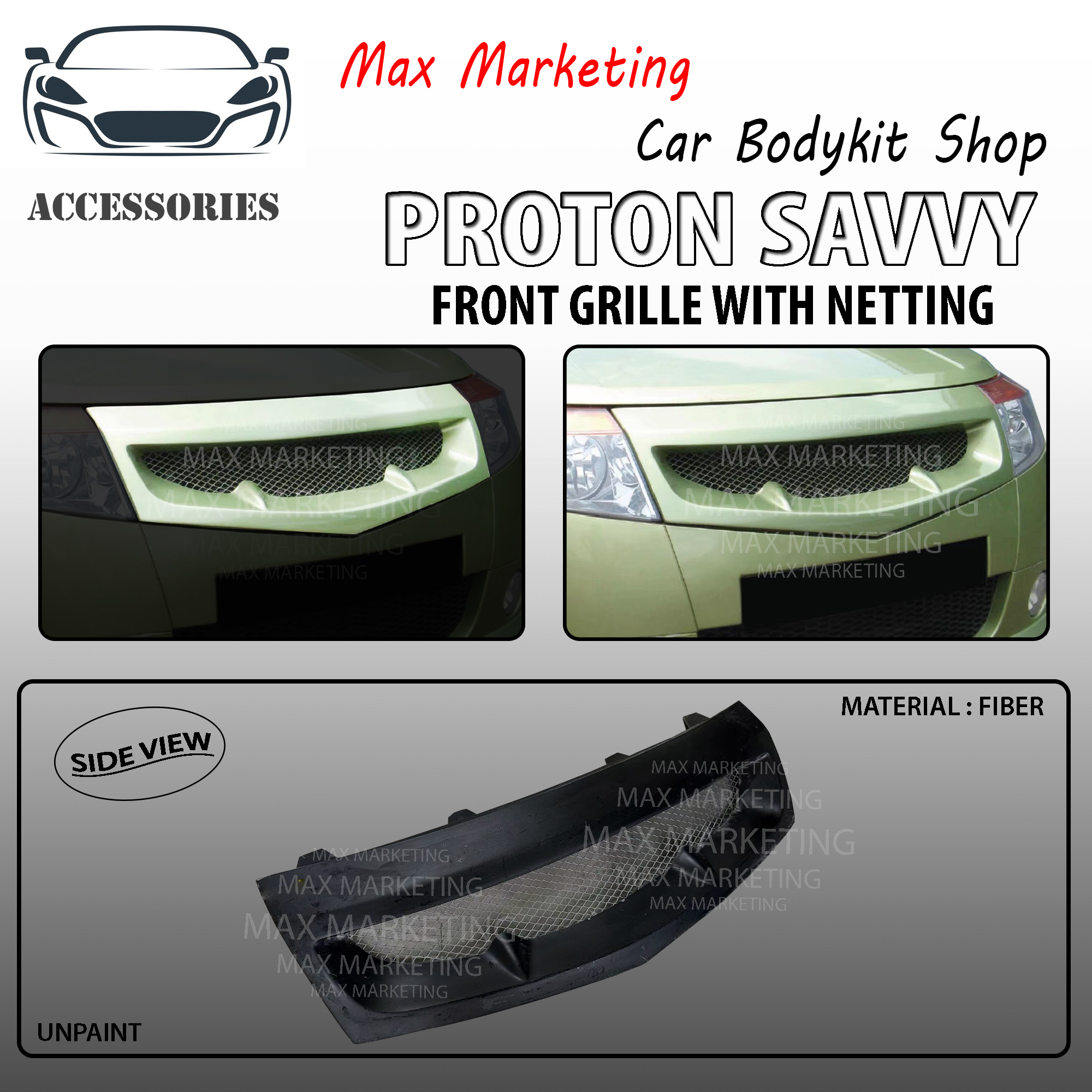 PROTON SAVVY FRONT GRILLE WITH NETTING FIBERGLASS SKIRT LIP BODYKIT ...