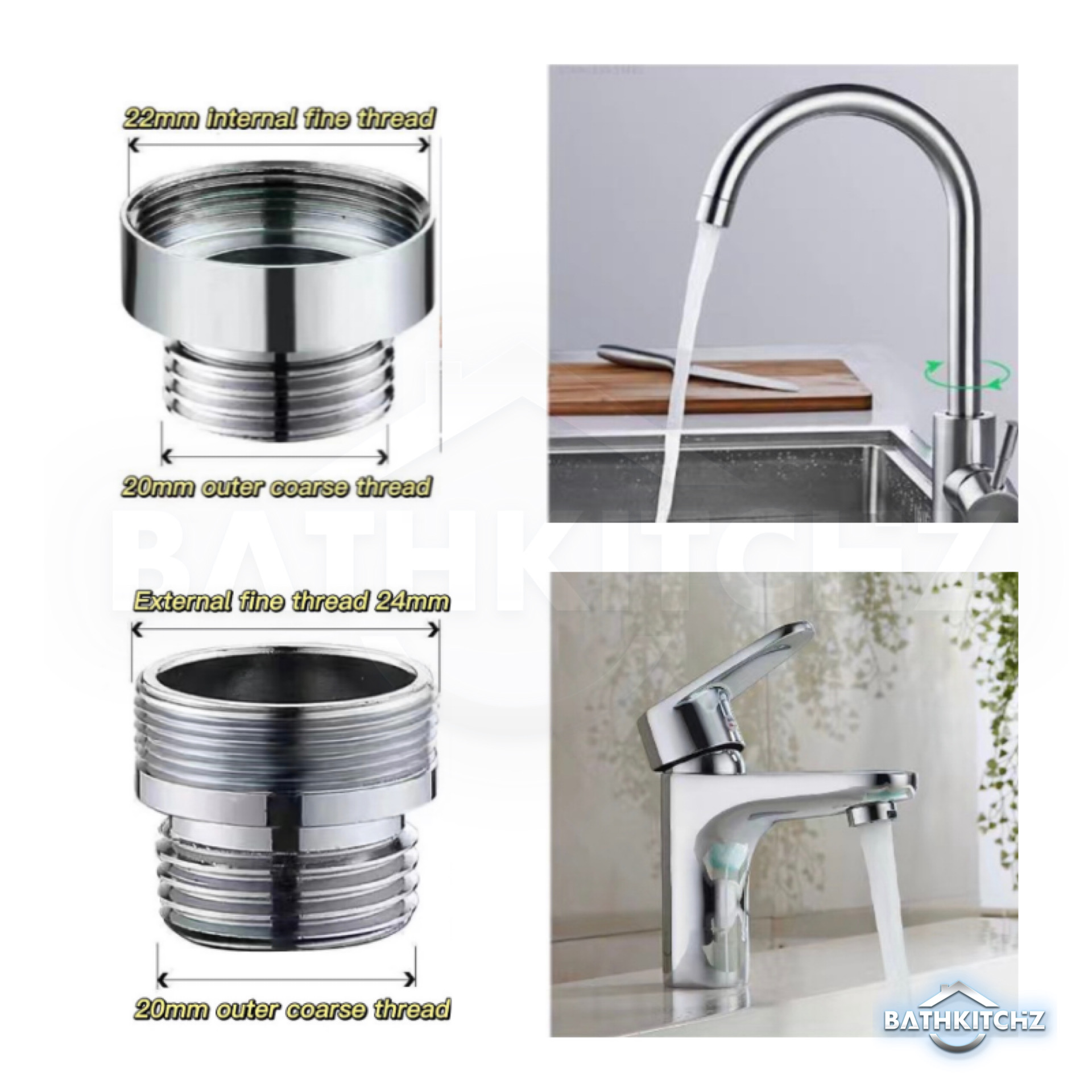 BATHKITCHZ Universal Faucet Adapter Tap Faucet Connector Hose Pipe ...
