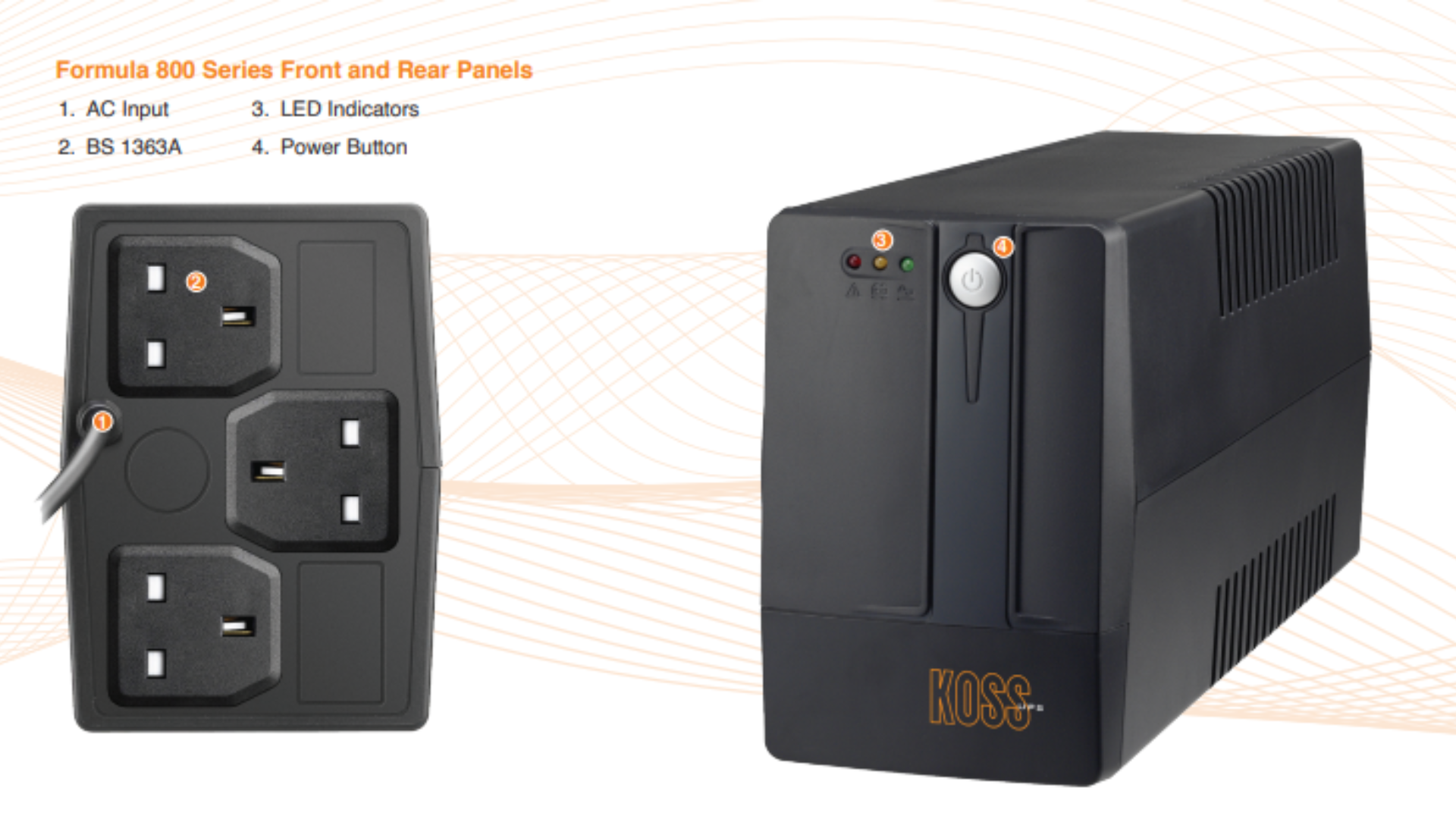 KOSS 800VA Line Interactive Uninterruptible Power Supply UPS Back Up Battery AVR FORMULA 800 ...