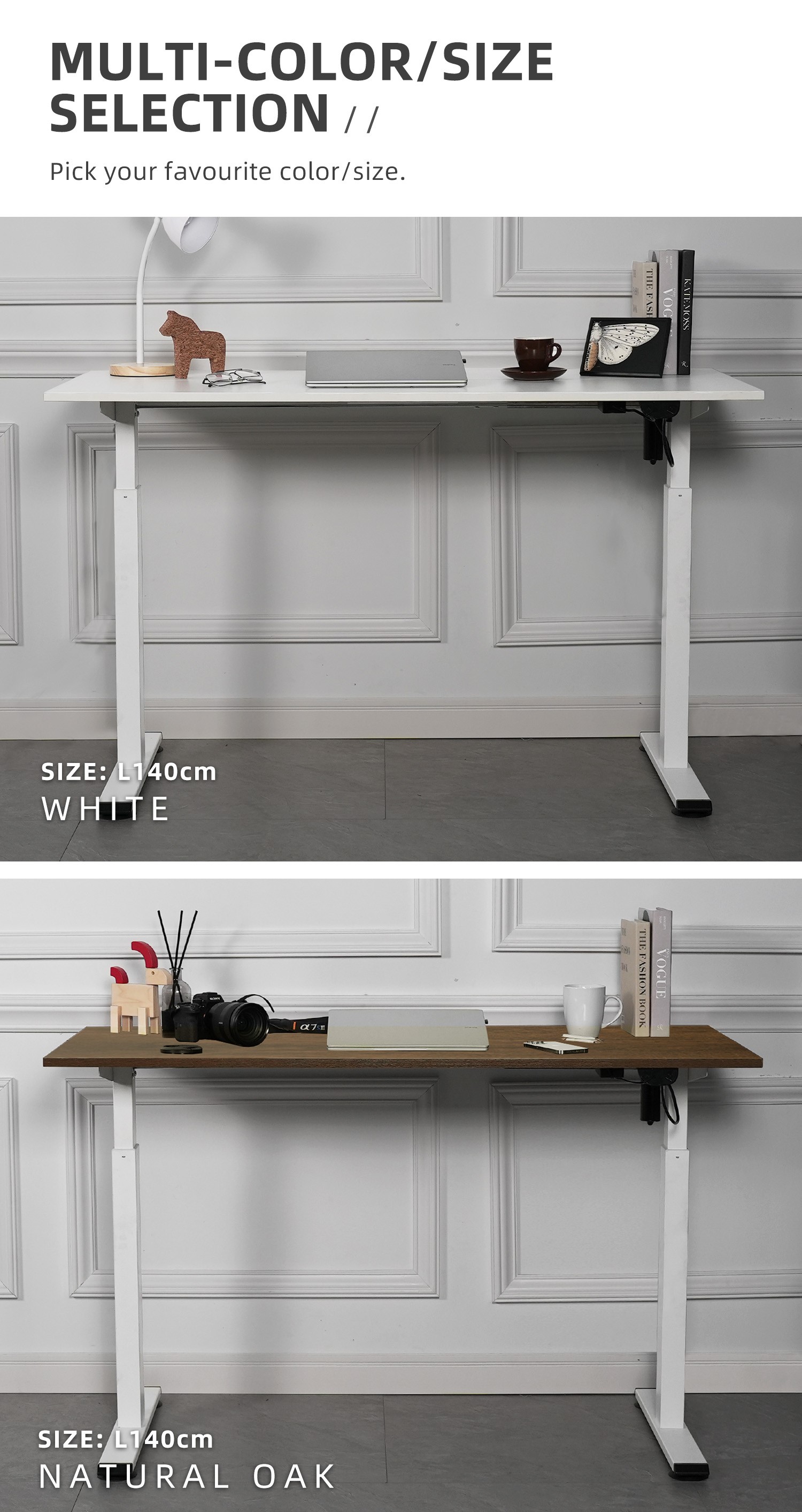 KitchenZ 120CM/140CM Smart Lifting Office Desk Melamine Table Top Metal ...