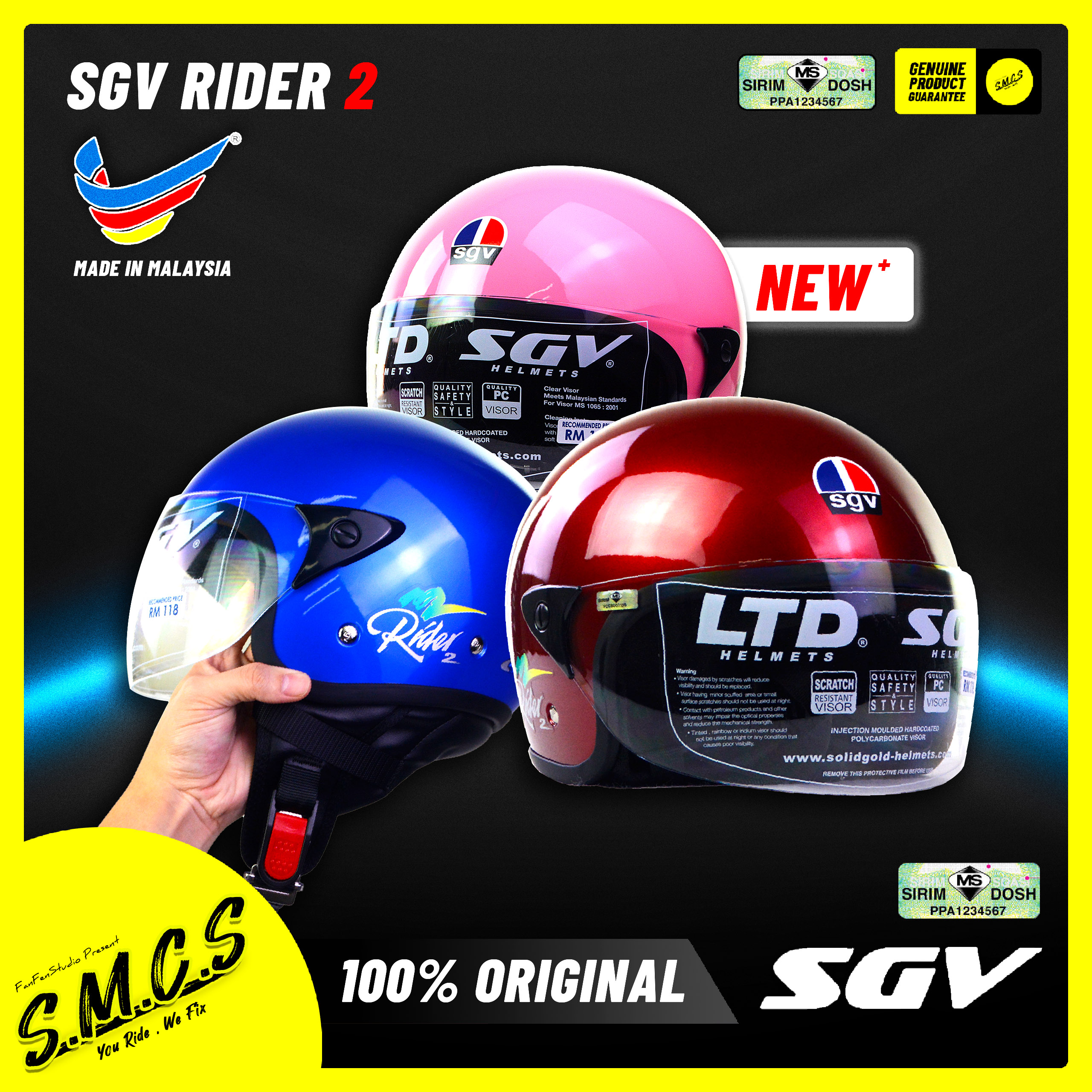 SGV Rider 2 Half Helmet 2/3 Steng Kura Helmet [NEW] 7 Colour/Warna (100 ...