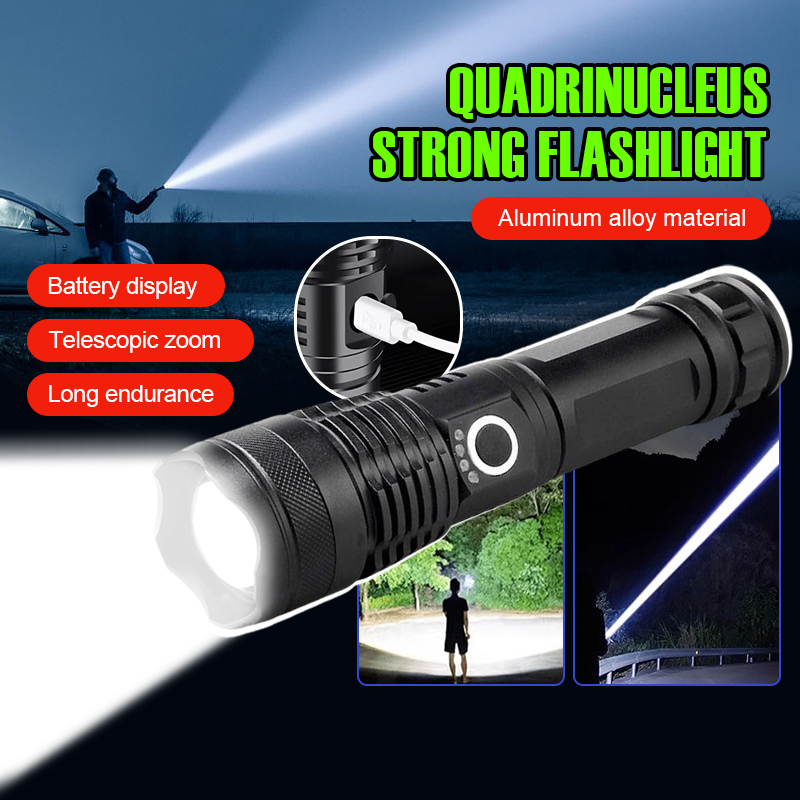 Lampu Suluh LED Flashlight Zoomable USB Rechargeable Super Bright (With ...