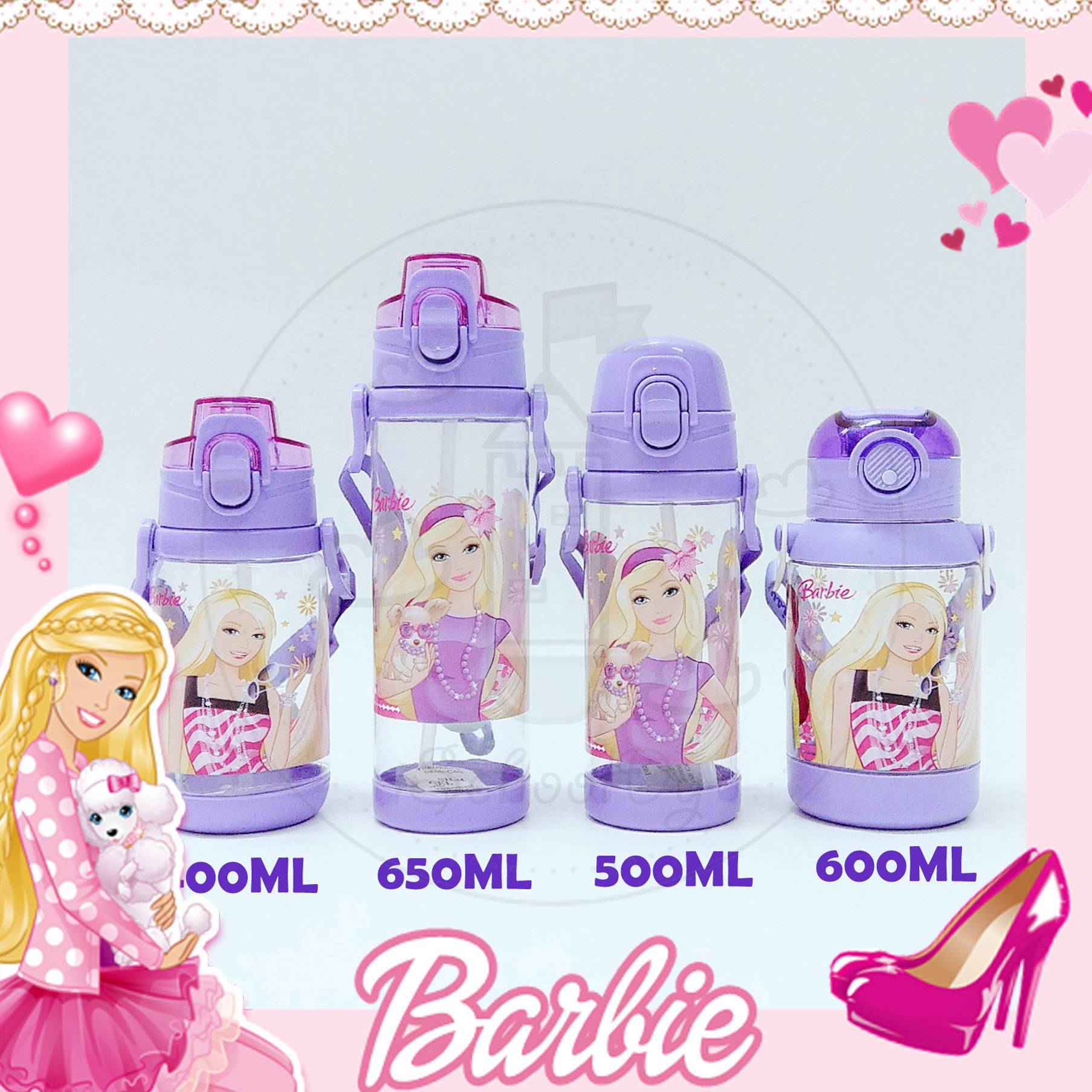 iSchoolDy Kids Cartoon Barbie Water Bottle with Straw Air Botol 卡通水壶 ...