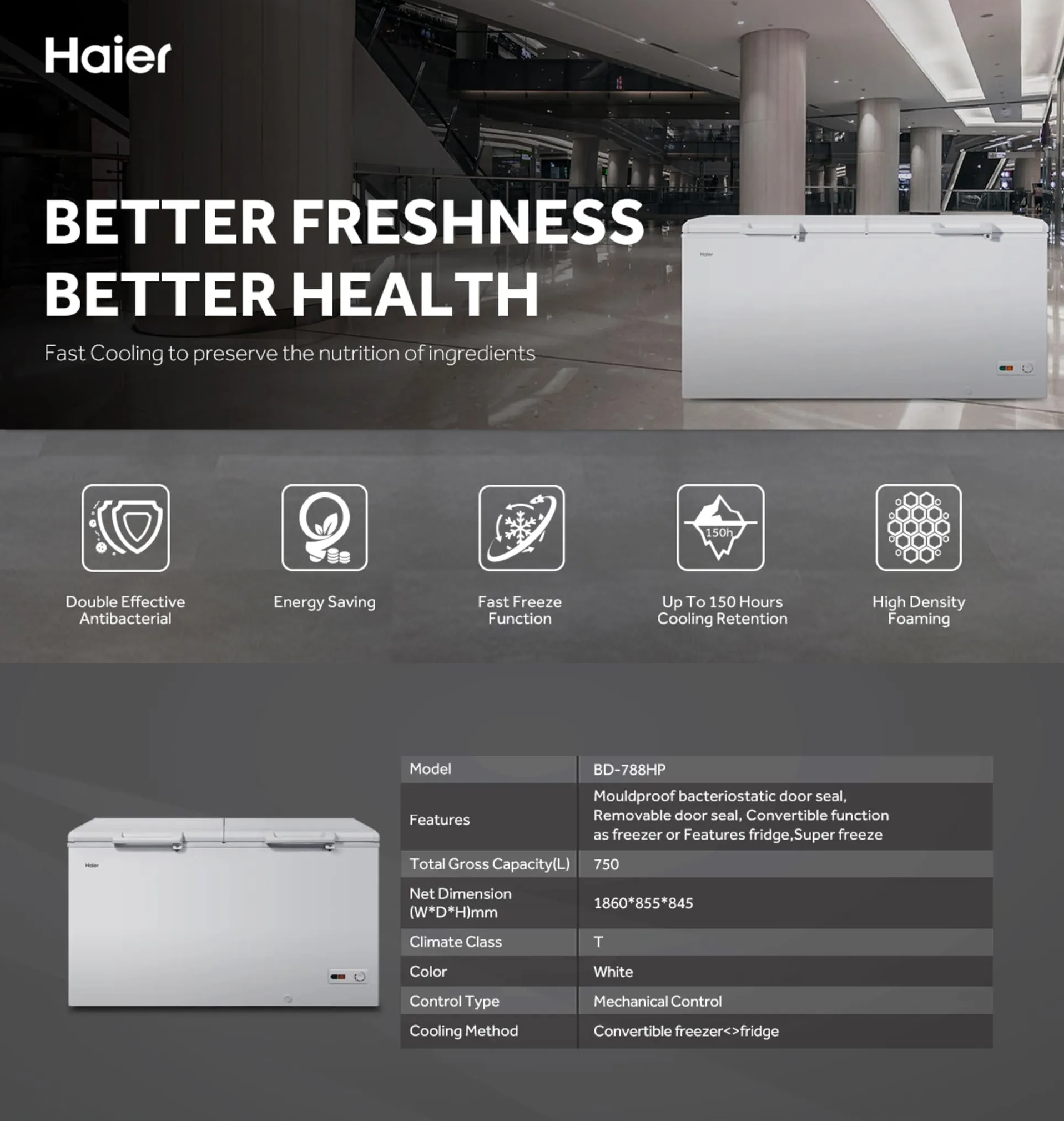 Haier 750L 6-in 1 Convertible Chest Freezer | BD-788HP (Fast Freeze ...