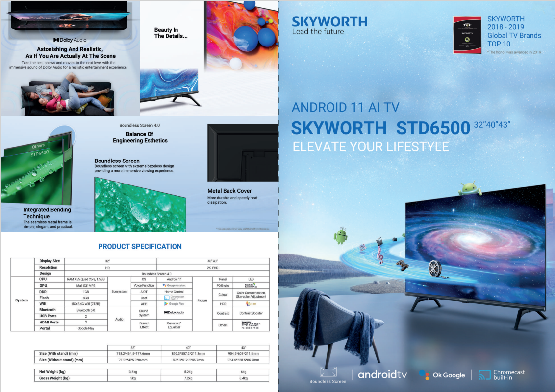 Skyworth 43" Full HD Android TV 43STD6500 | Android 11 Smart TV | 40 ...