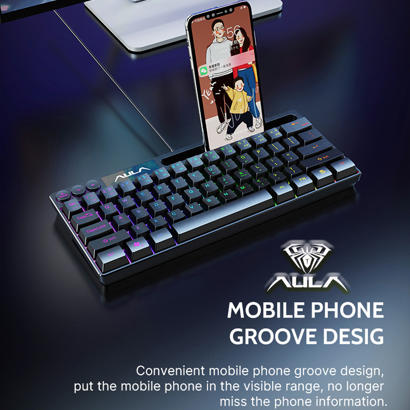AULA F3061 Gaming Keyboard Mini Size 61 Key Portable Wired Keyboard RGB ...