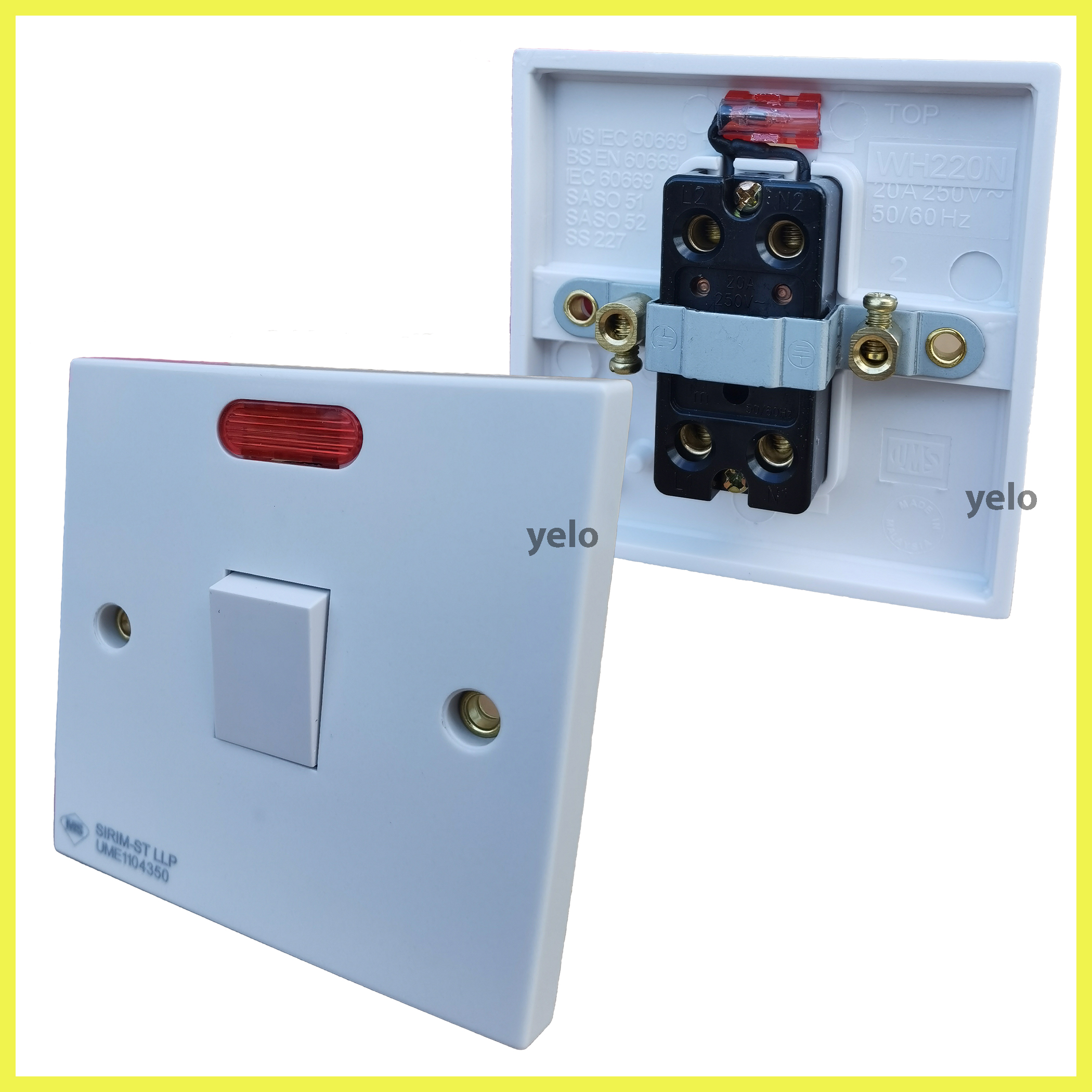 UMS 20A 250V AC DP Flush Switch With Neon Indicator Water Heater Switch Air Cond Switch | Shopee ...
