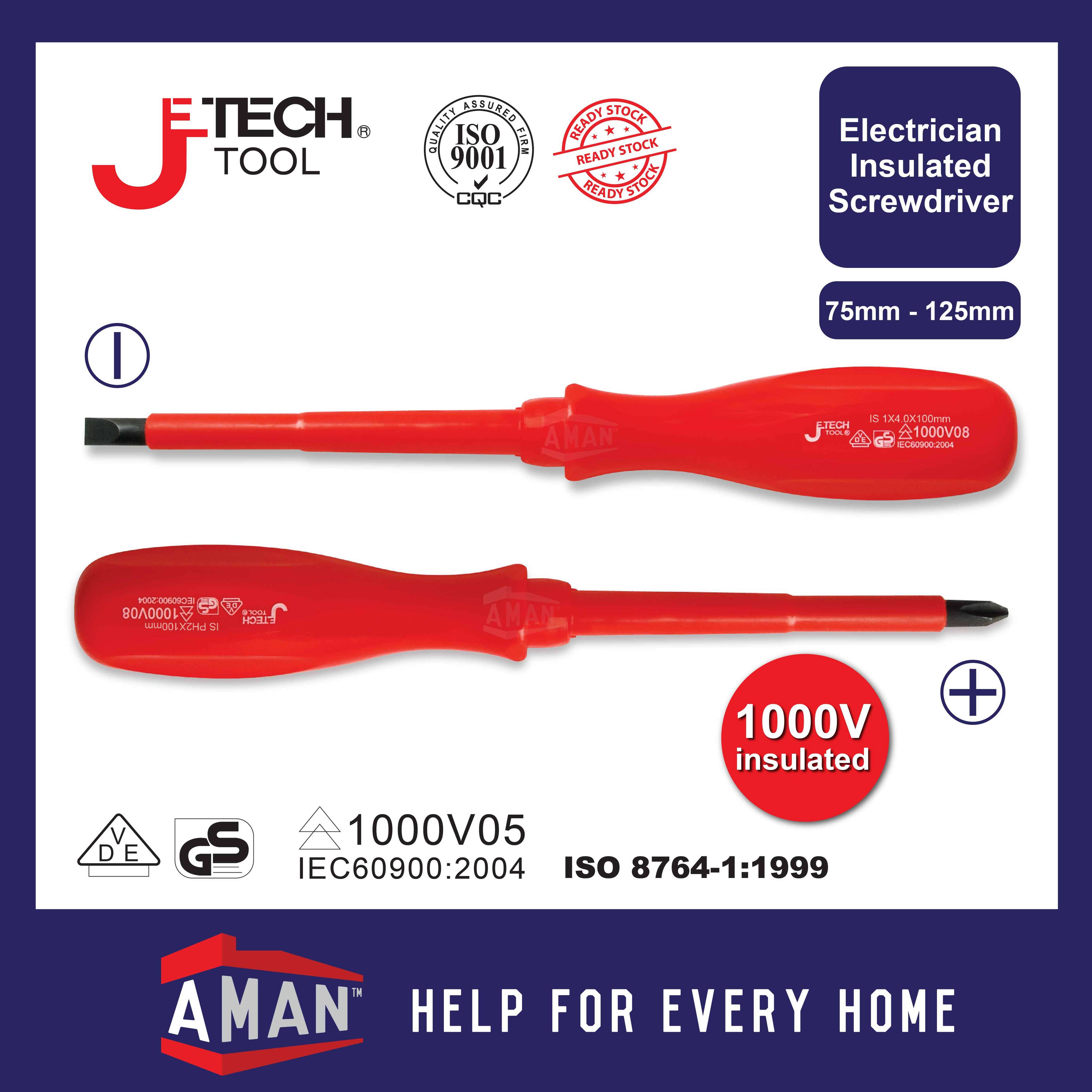 JETECH Fully Insulated Electrician Screwdriver Electrical Screwdriver ...
