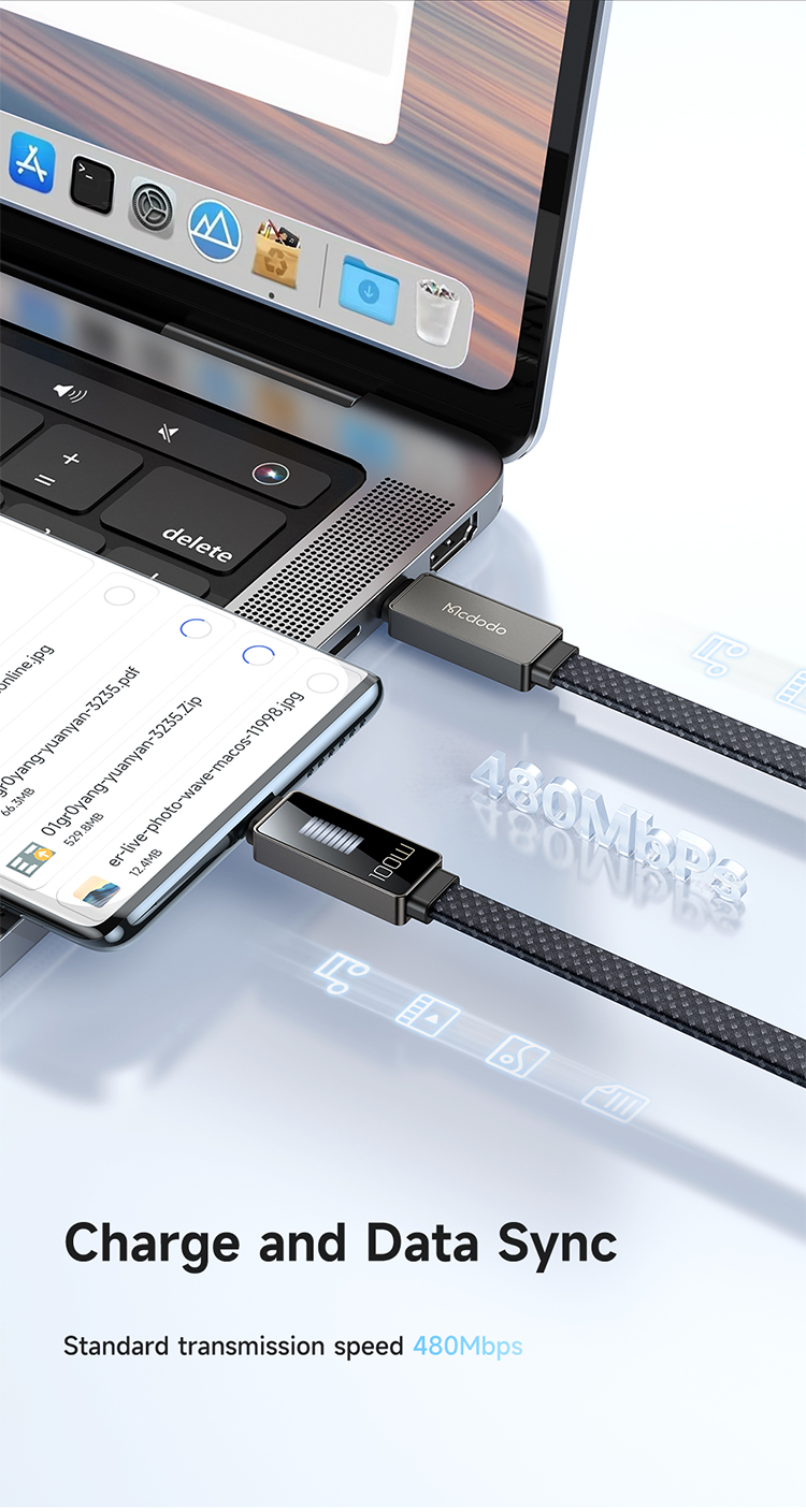【1Yr Warranty】 MCDODO LED Display Type-C 6A Data Cable LED Rhythm ...