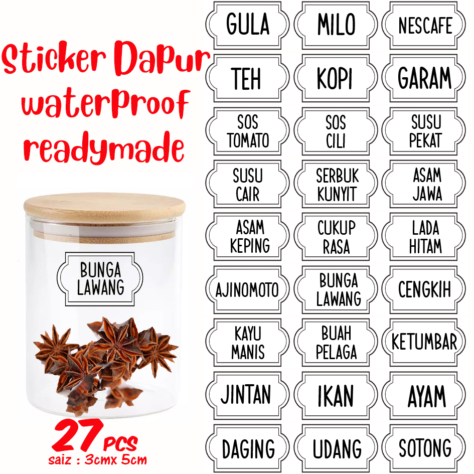 Sticker Label Dapur Transparent Waterproof Size 3cm x 5cm 27pcs Code ...