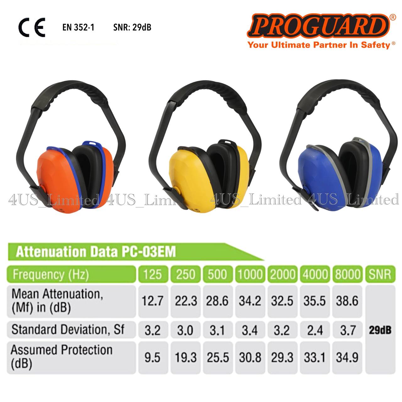 PROGUARD PC-03EM INFINITY EARMUFF Lightweight Adjustable Headband ...