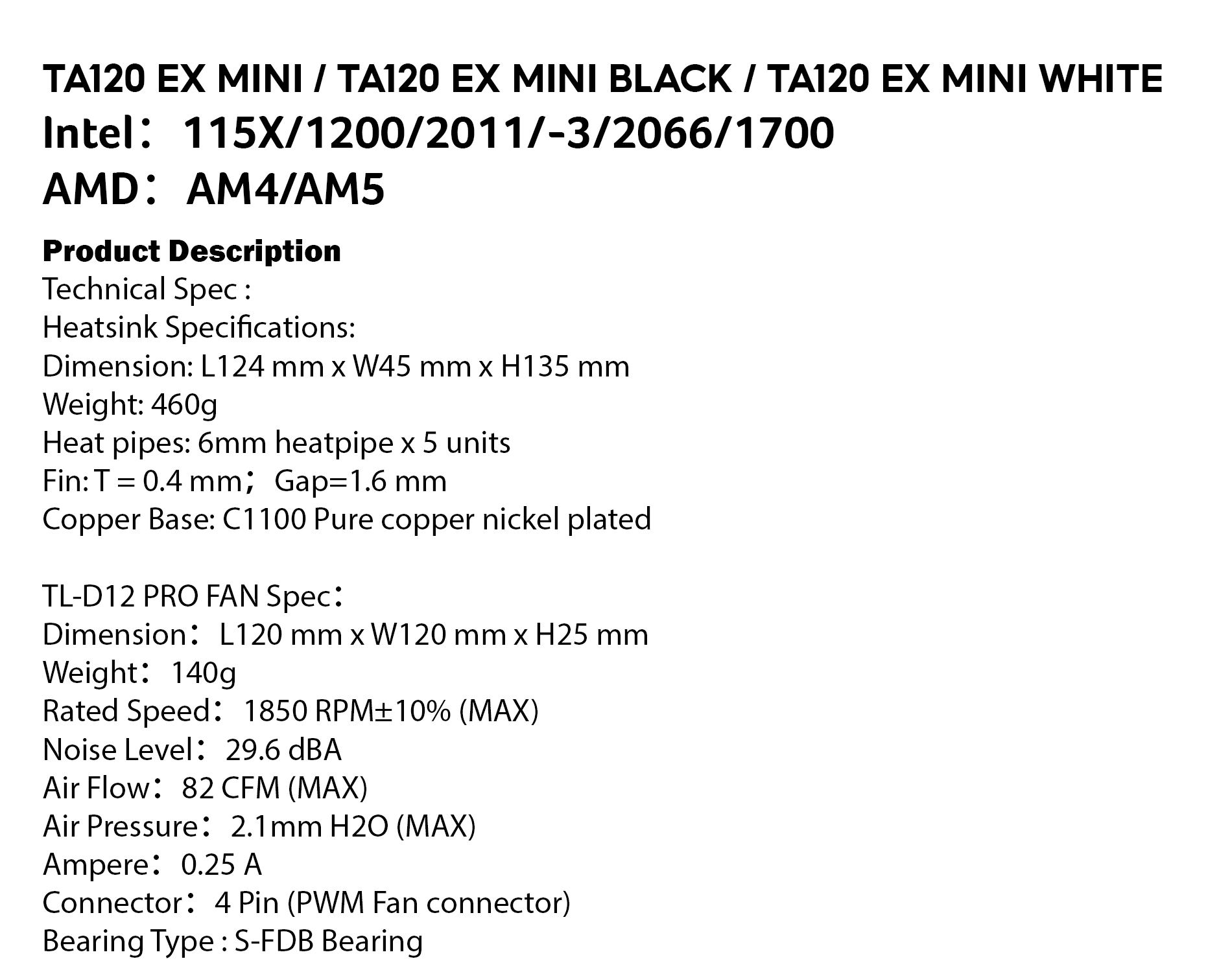 Thermalright Mini Single Tower Cpu Air Cooler Black White Tr Ta120 Ex Mini Tr Ta120 Ex Mini W