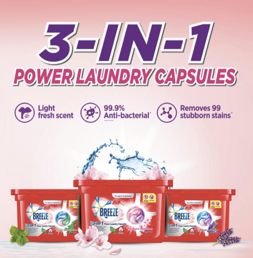 Breeze 3 in 1 Power Laundry Capsules ( Fresh Eucalyptus / Sakura ...