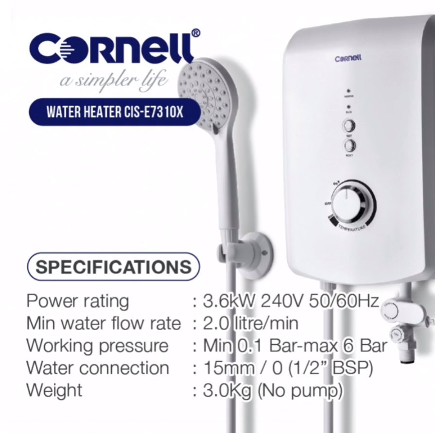 Cornell Instant Shower Heater (NO PUMP) | CIS-E7310X (Water Heater Home Shower Air Panas Mandi ...