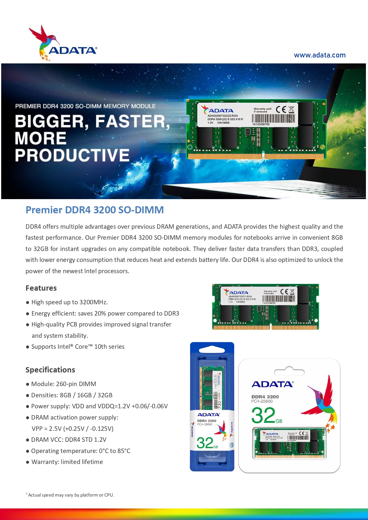 ADATA VALUE DDR4 SODIMM / LAPTOP RAM ( 8GB / 16GB ) ( 3200MHZ CL22 ...