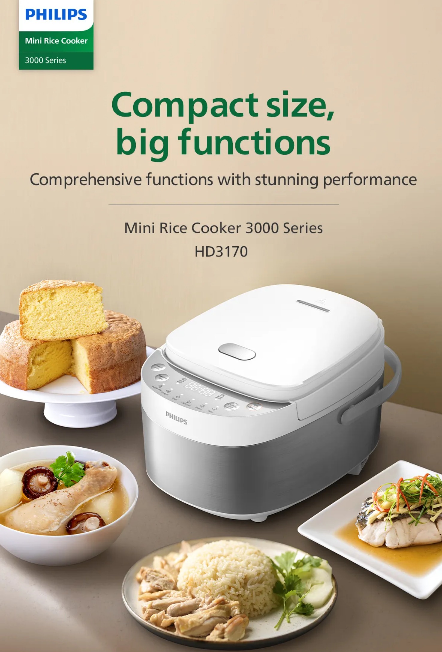 [ FREE SHIPPING ] Philips 3000 Series Digital Mini Rice Cooker (0.85L ...