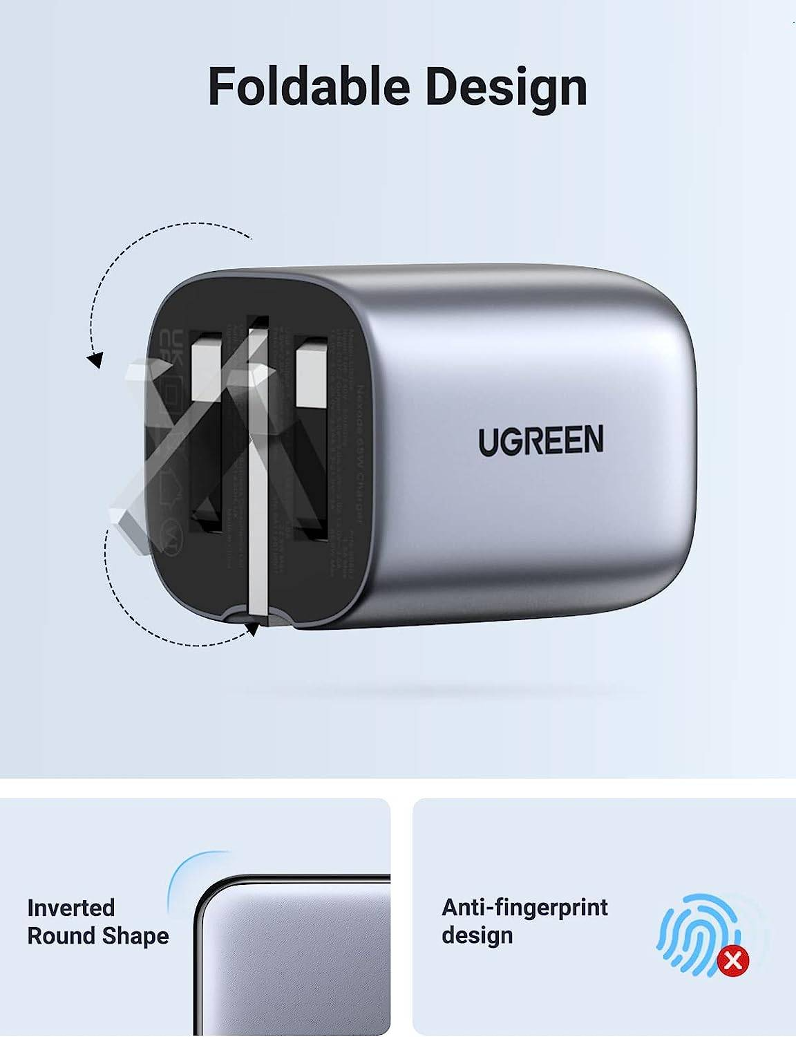 UGREEN USB C CHARGER 65W FOLDABLE NEXODE GAN 3-PORT CHARGER UK PLUG ...