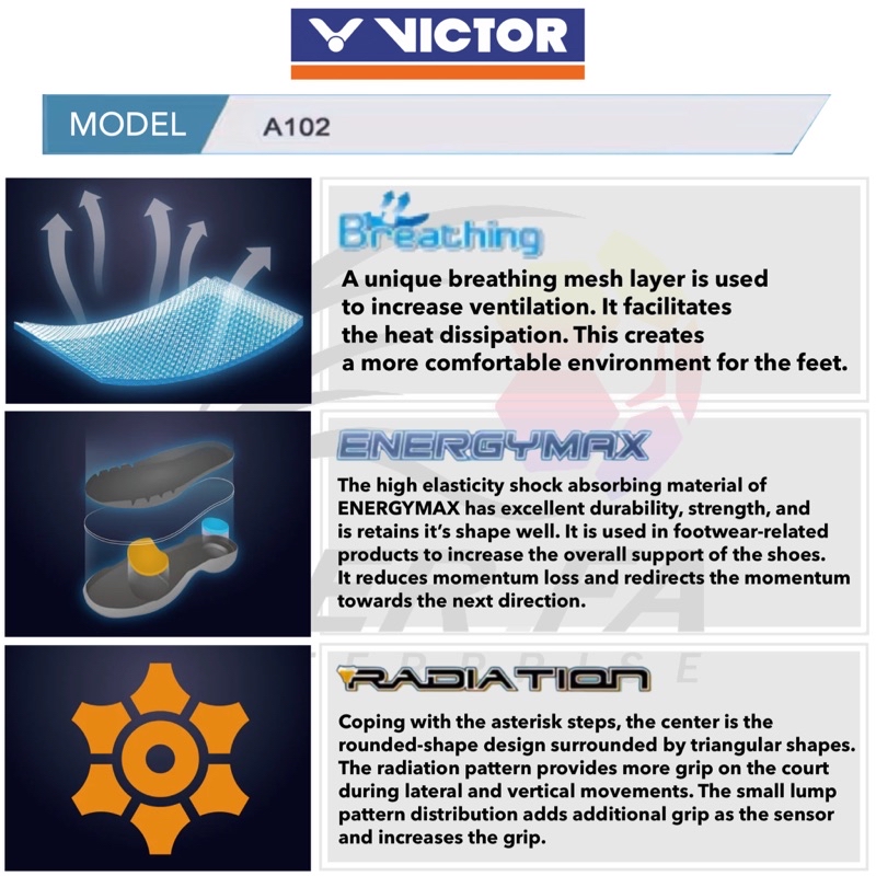 VICTOR A102 Unisex Badminton Shoes Wide Fit All Around Series 100 ...