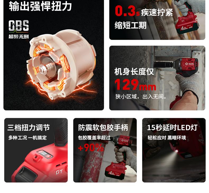 Ken Professional 20V Brushless Motor 1/2" 500Nm Cordless Impact Wrench ...
