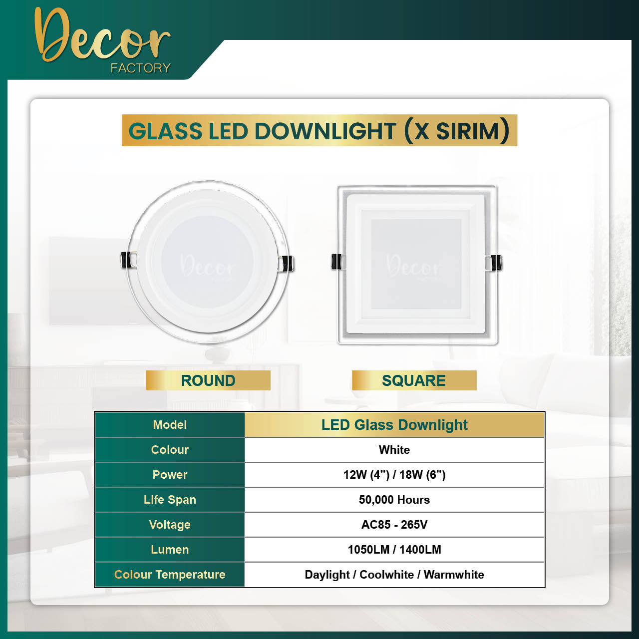 LED Downlight Glass Recess 12W 18W Round Square LED Recessed Light Down ...