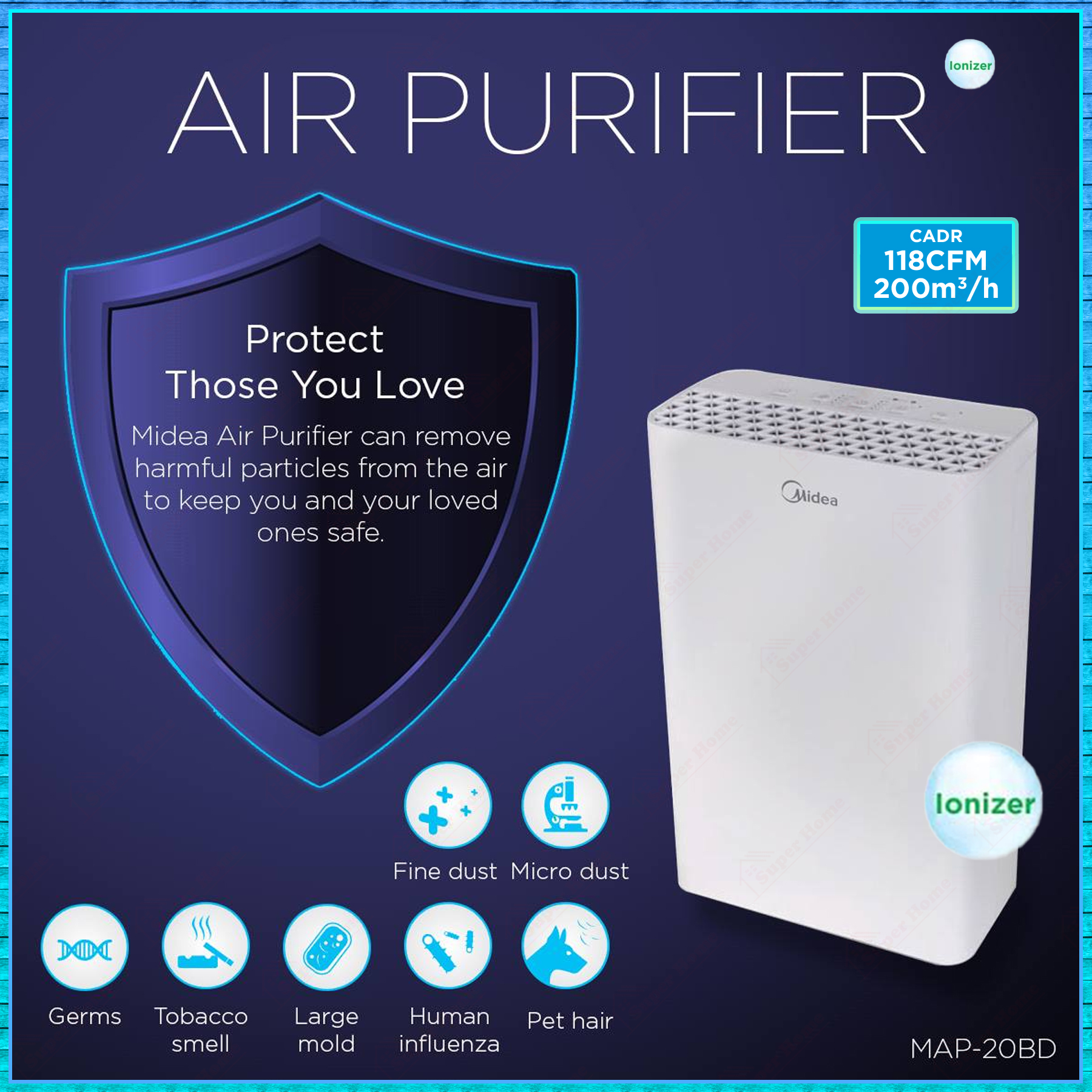 Midea Air Purifier MAP-20BD (ionizer) Air Purifier with 3 in 1 Compound ...