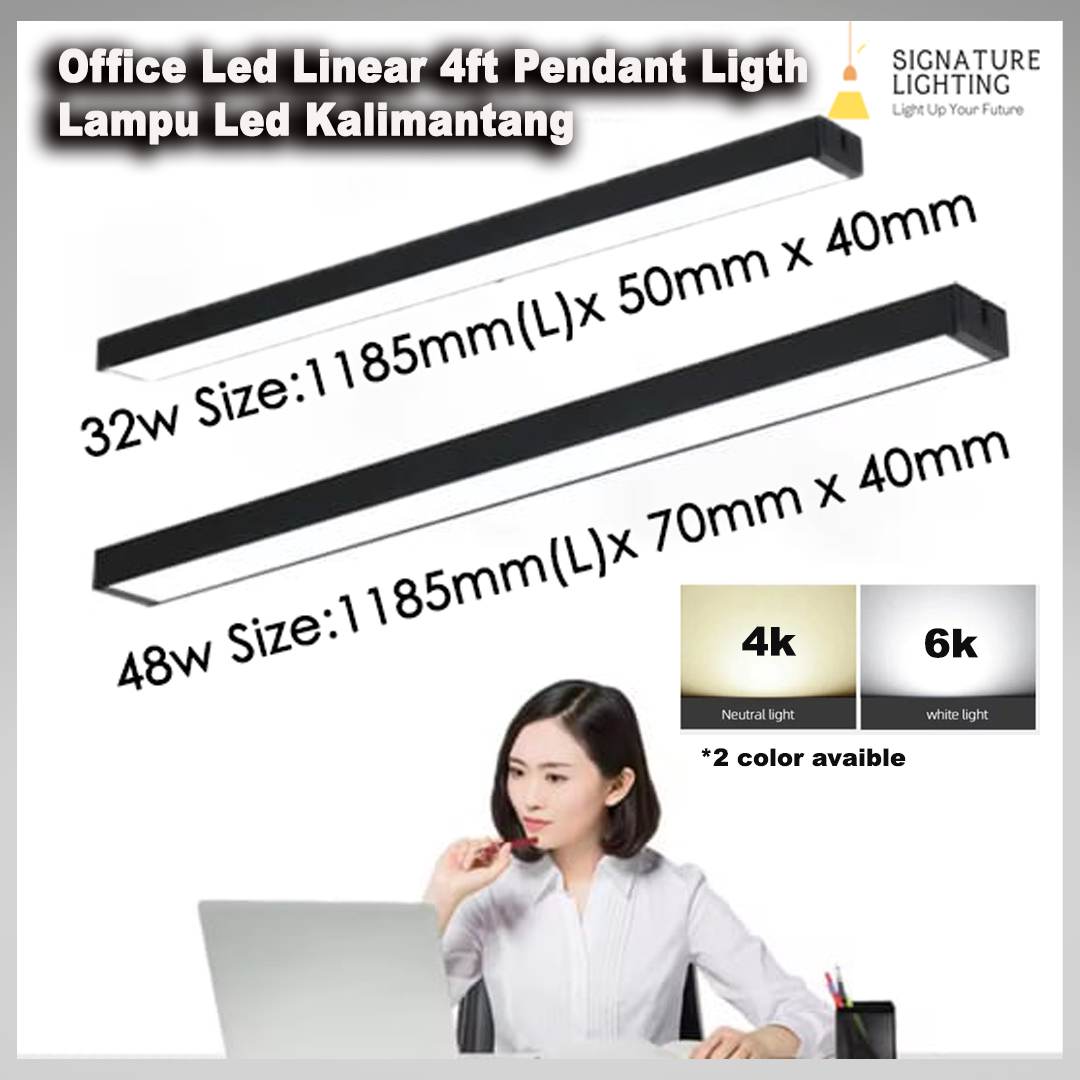 Lampu Office Led Pendant Light 4ft 32w/48w Linear Office Light Lampu ...