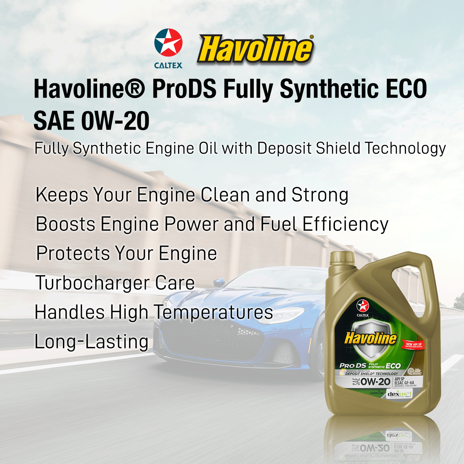 Caltex Havoline Pro DS ECO 0W-20 Fully Synthetic Petrol Engine Oil (3 ...