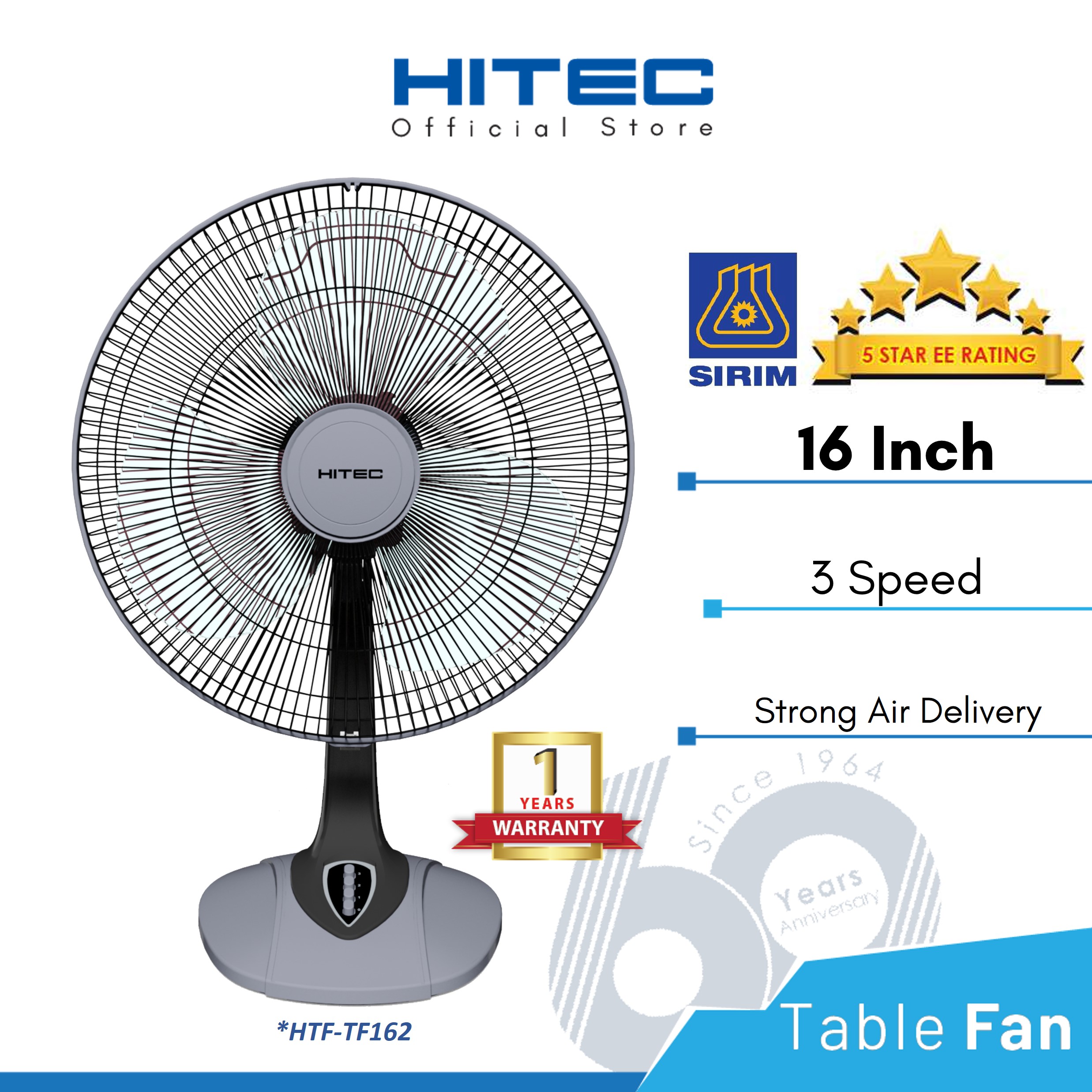 HITEC Table Fan (16") HTF-TF162 AS Plastic Blade / 5 Star RR Rating/ 3 ...