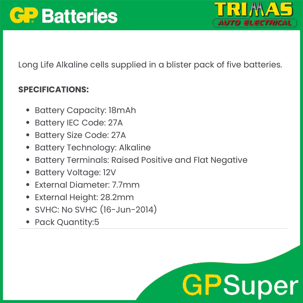 Original GP 27A L828 MN27 A27 Alkaline Battery For Myvi Remote Control ...