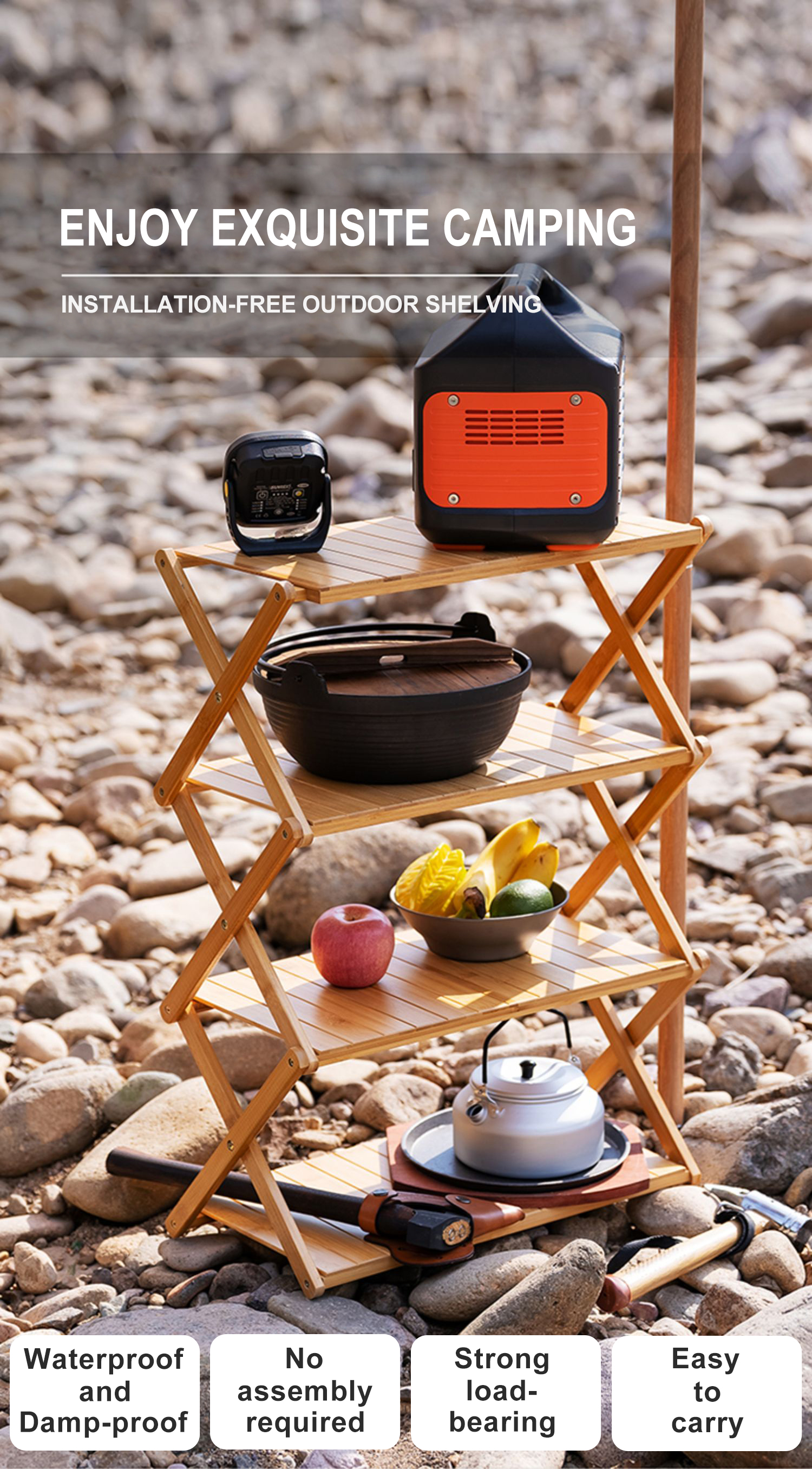 Outdoor Camping rack Multilayer Foldable Wood Shelf Portable Picnic ...