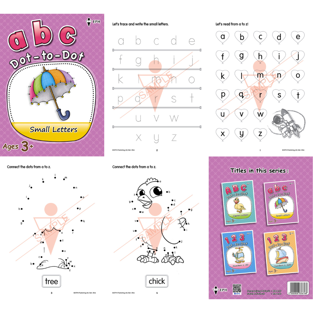 EPH Latihan Aktiviti Ages 3+ 123 Dot-to-Dot Numbers 1-50/1-100/Capital Letters/Small Letters ...