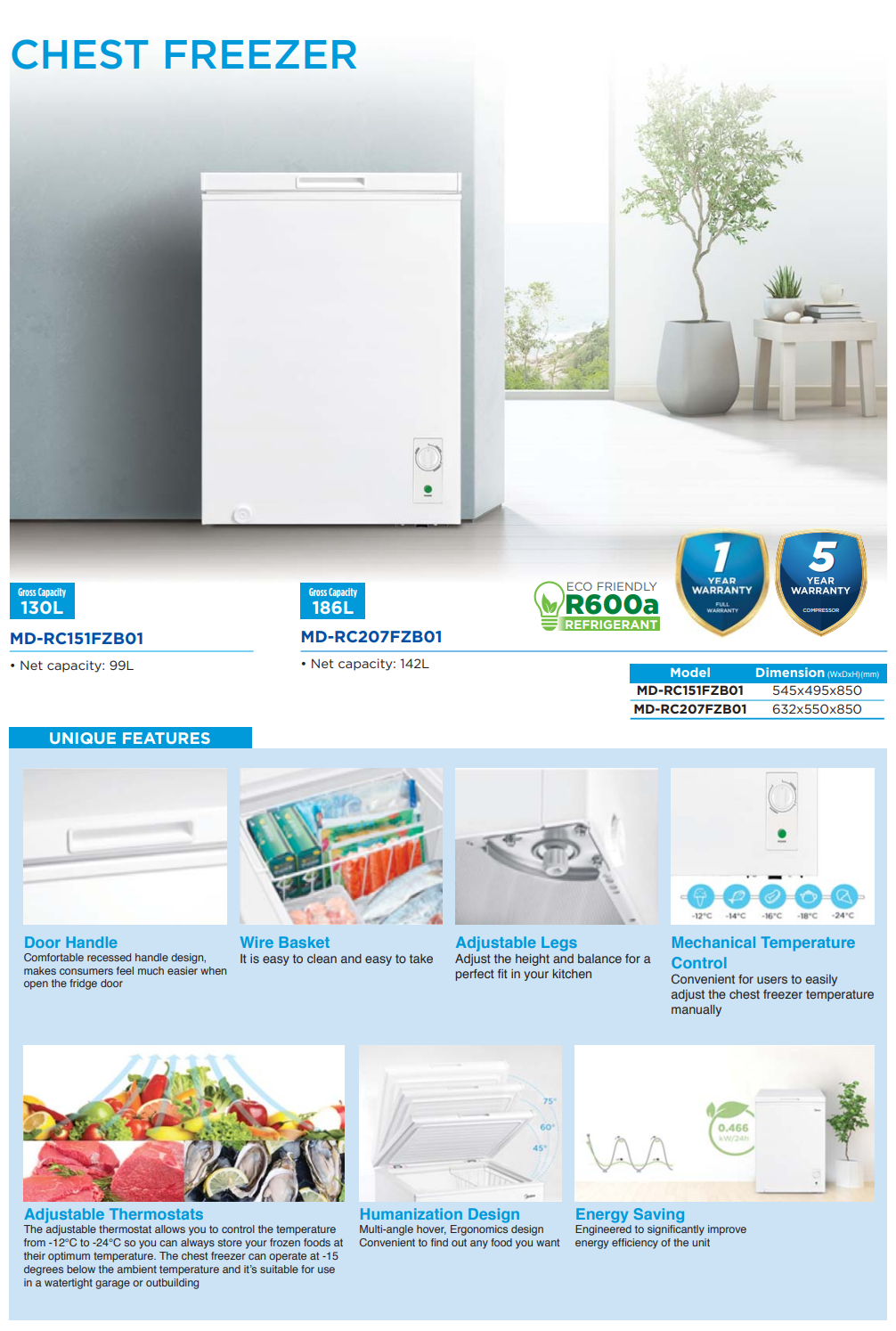 5 STAR Midea Mini Chest Freezer 130L Peti Freezer Murah Deep Freezer ...