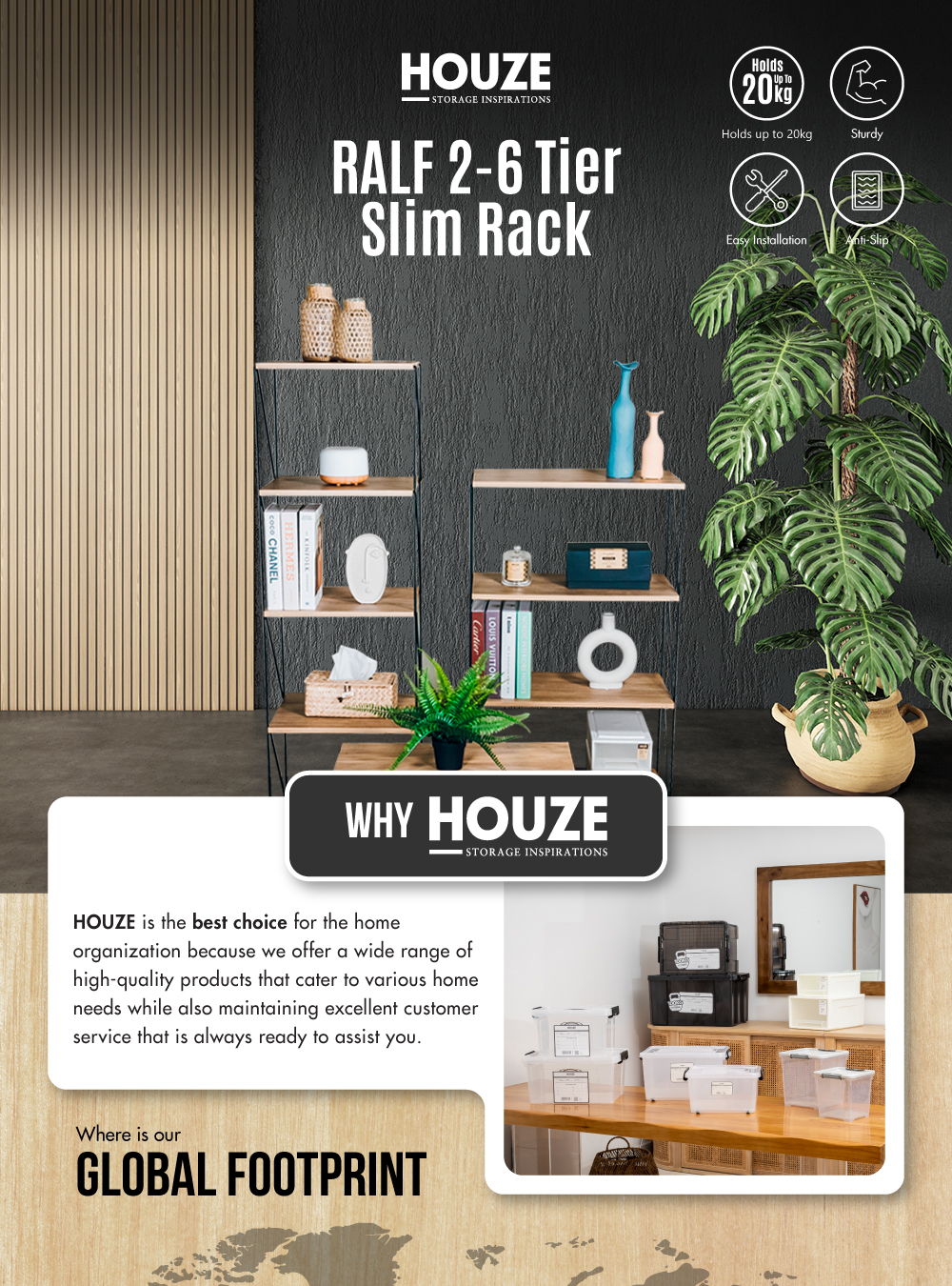 HOUZE - RALF Slim Storage Rack | Storage Shelf - 2 Tiers | 3 Tiers | 4 ...