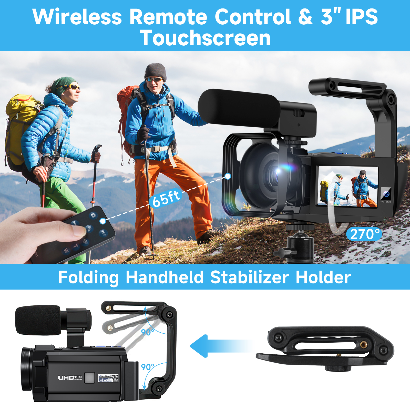 Video Camcorder Campark AC09 with Dual Lens 4K 56MP Video Camera WIFI ...