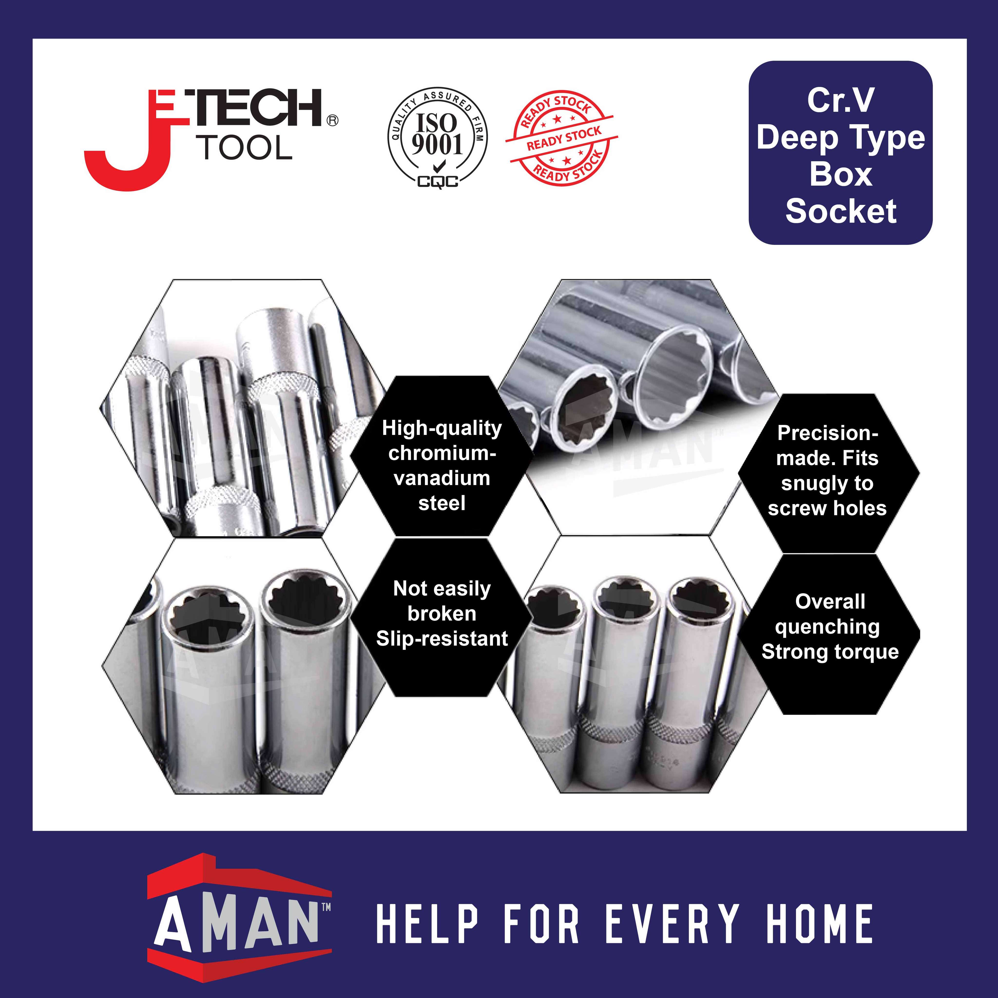 JETECH Box Socket 6 Point 12 Point 1/2" Deep Type CRV Socket Box Hex ...