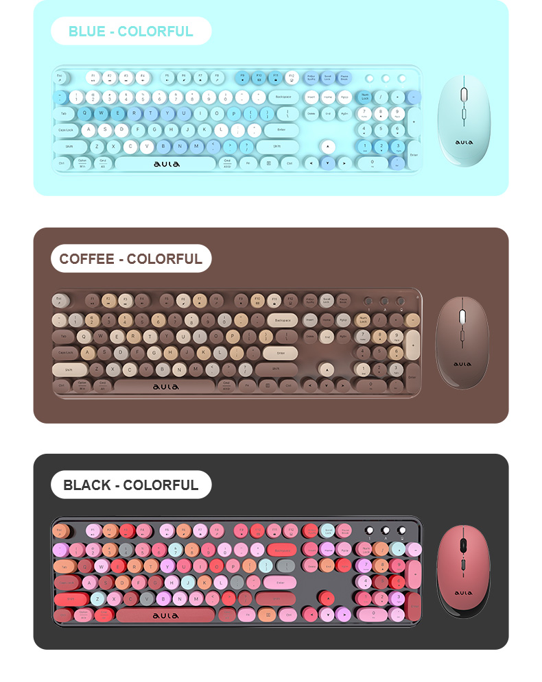 🔥ready Stock🔥aula Ac306 Wireless Combo Retro Typing Round Keycap Design Plug N Play 2 4g